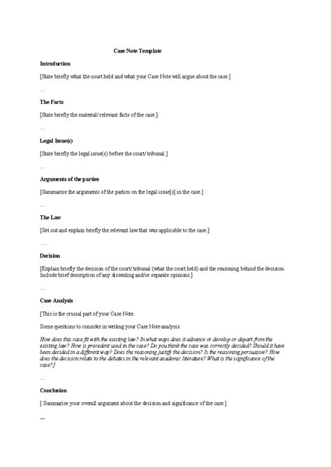 Case Note Template 5 Tbghu Analyzing Court Decisions And Legal
