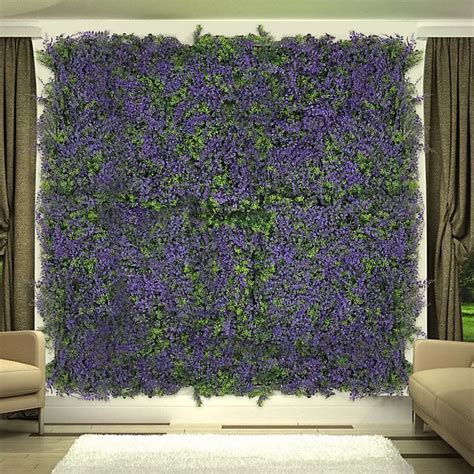 Purple Flowers Grass Plant Wall Panel Artificial Hedge Wall Decor H 10 Cm