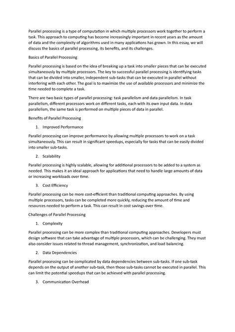 Parallel Processing This Approach To Computing Has Become Increasingly Important In Recent