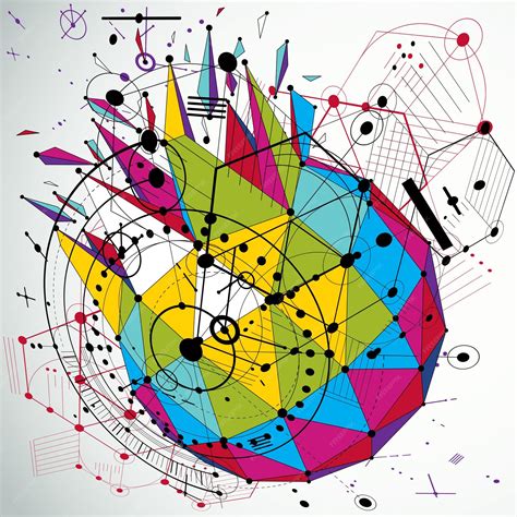 로우 폴리 모던 스타일로 제작된 원근 벡터 배경 무늬와 바우하우스 추상 요소 그리드 육각형 및 연결된 선으로 만든 3d 엔진 디자인을 사용합니다 프리미엄 벡터