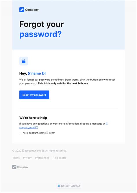 Email Template For Password Reset Mailersend