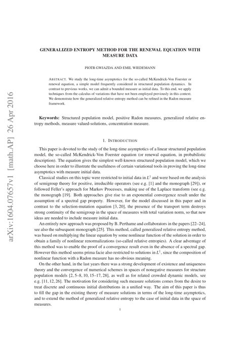 Pdf Generalized Entropy Method For The Renewal Equation With Measure Data