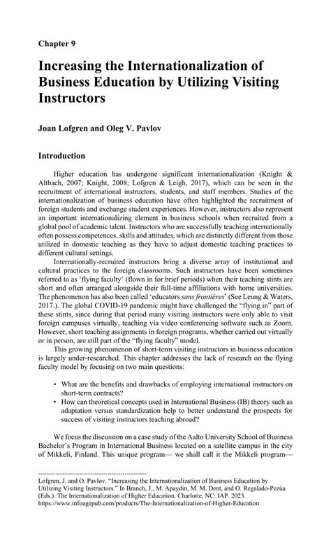 Pdf Increasing The Internationalization Of Business Education By Utilizing Visiting Instructors