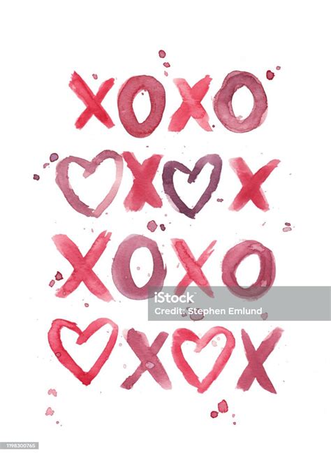 발렌타인 데이 포옹과 키스 Xoxo 원래 수채화 그림 수채화에 대한 스톡 벡터 아트 및 기타 이미지 수채화 안기 키스 Istock