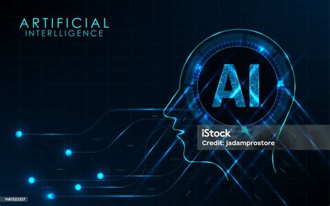 진한 파란색 배경에 입자가 있는 머리 실루엣 데이터 분석 데이터 과학 인공 지능의 추상적 인 얼굴 디지털 두뇌 0명에 대한 스톡