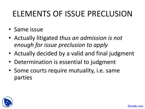 Elements Of Issue Preclusion Civil Procedure Lecture Slides Docsity