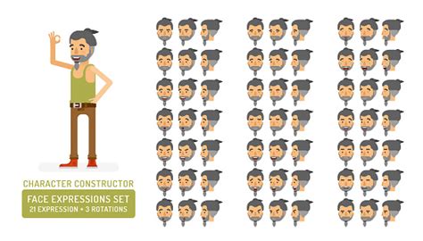 탱크 톱 셔츠 캐릭터 얼굴 식에서 성인 Hipster 남자 플랫 스타일에서 설정 하는 영 벡터 앞 반 측면 측면 보기 감정에 대한 스톡 벡터 아트 및 기타 이미지 Istock