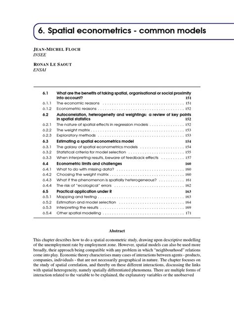 Spatial Econometrics Common Models J M F Insee R L S Ensai Pdf
