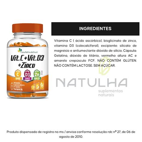 Vitamina C D3 Zinco 60 Cápsulas Flora Nativa Pague Menos