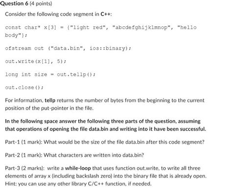 solved question 6 4 points consider the following code
