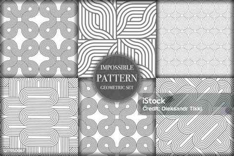 6 기하학적 불가능 원활한 패턴 배경의 집합입니다 벽지 표지 배너 패브릭 인쇄 디자인 템플릿 장식 배경에 대한 추상 원 및 선 텍스처 벡터 일러스트레이션 0명에 대한 스톡