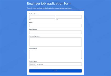 Engineer Job Application Form Template Woorise