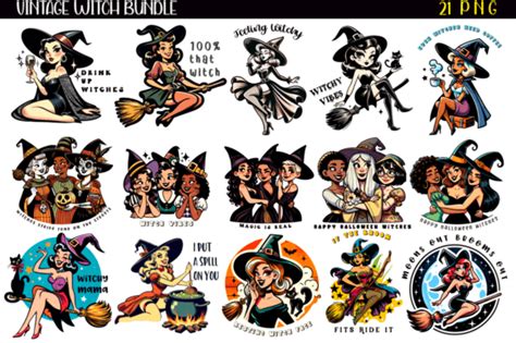 21 Vintage Witch Bundle Clipart Graphic By Froketaart · Creative Fabrica