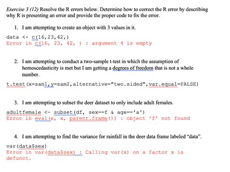 Solved Exercise Resolve The R Errors Below Determine Chegg