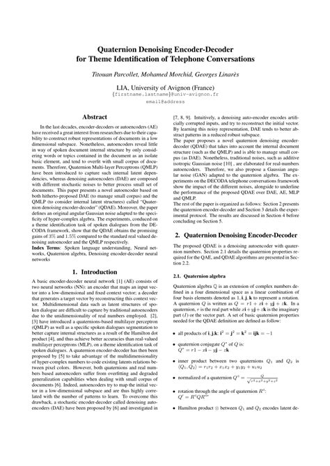 Pdf Quaternion Denoising Encoder Decoder For Theme Identification Of Telephone Conversations