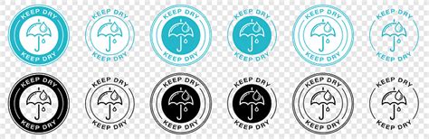 제품 라벨링 습기로부터 보호하거나 건조하게 유지하십시오 둥근 스탬프에 방울이 있는 우산 포장을 위한 정보 스티커 벡터 일러스트레이션 건조한에 대한 스톡 벡터 아트 및 기타