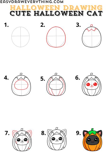 How To Draw A Cute Cat Drawing Easy Halloween Drawings