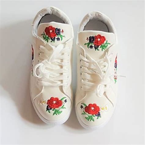Shoes Floral Embroidered Lace Up Sneakers White New Poshmark