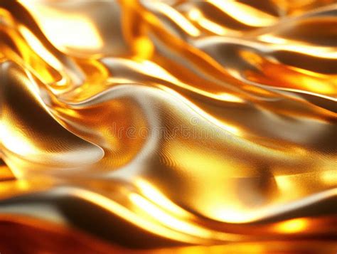 Abstract Background With Smooth Flowing Golden Liquid Waves With A Reflective Texture Stock