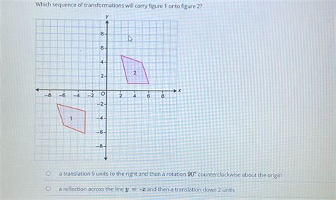which sequence of transformations will carry figure 1 onto figure 2 a