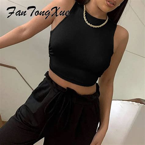 Solid Black White Open Back Mini Sex Fashion Summer Tanks Women 2021