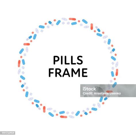 벡터 플랫 컬러 알약 배너 프레임입니다 다채로운 빨강 파랑 노란색 흰색 알약 텍스트와 넓은 원에 흰색 배경에 격리 의료 제약 웹 포스터 광고에 대한 디자인 요소 0명에 대한