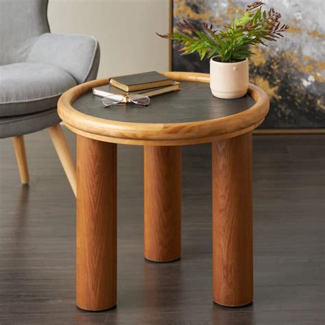 Litton Lane 24 In Brown Round Wood Handmade Round Coffee Table With