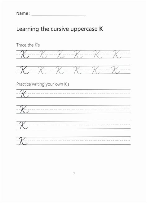 Uppercase K In Cursive Jolly Printable