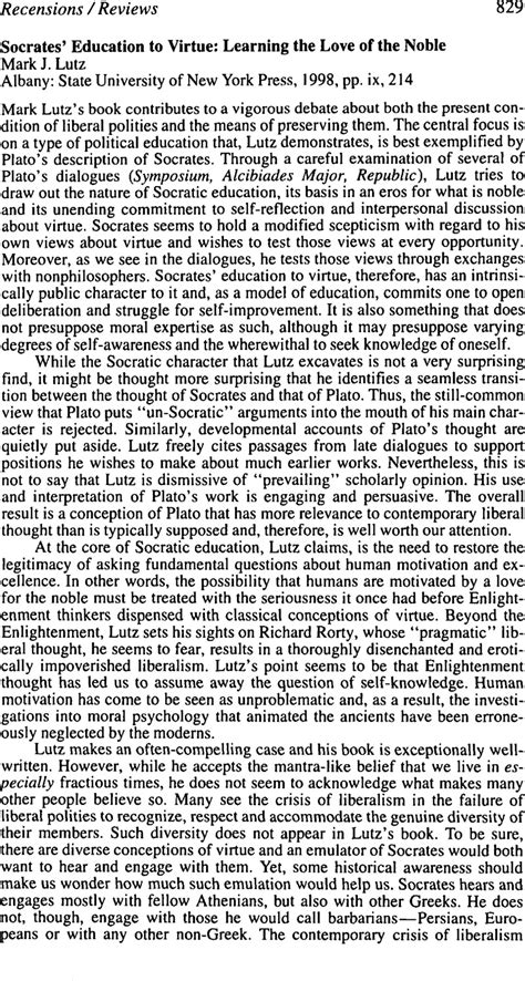 Socrates Education To Virtue Learning The Love Of The Noblemark J