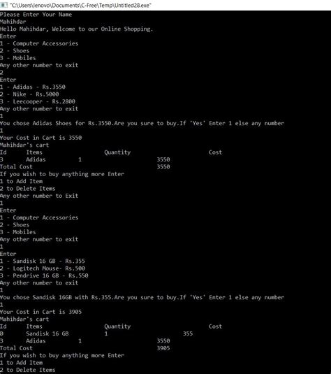 All C Programs Program 258 Online Shopping Program Using C