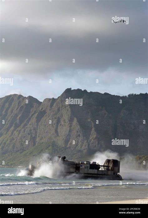 A U S Navy Lcac Departs From The Beach At Marine Corps Training Area