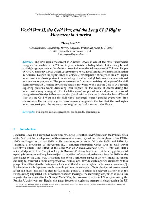 (PDF) World War II, the Cold War, and the Long Civil Rights Movement in ...