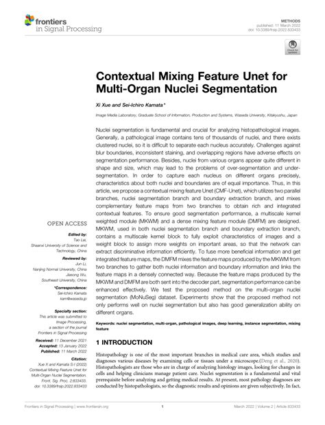PDF Contextual Mixing Feature Unet For Multi Organ Nuclei Segmentation