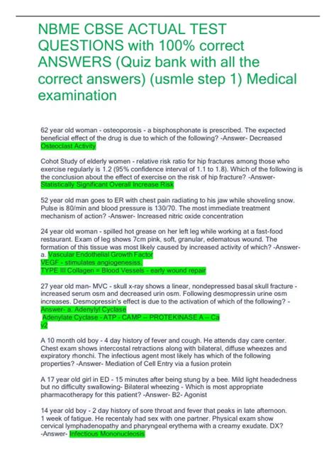 Nbme Cbse Actual Test Questions With 100 Correct Answers Quiz Bank