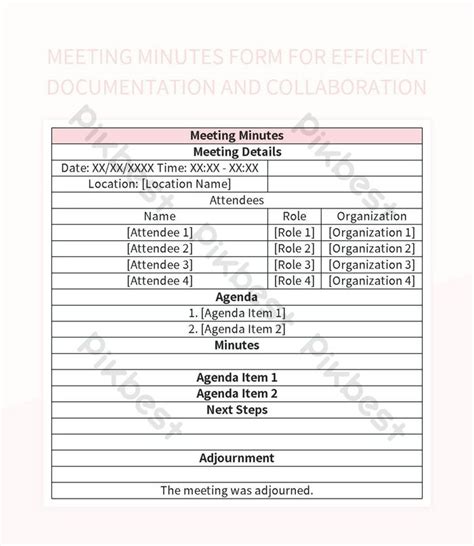 Meeting Minutes Form For Efficient Documentation And Collaboration Excel Template Free