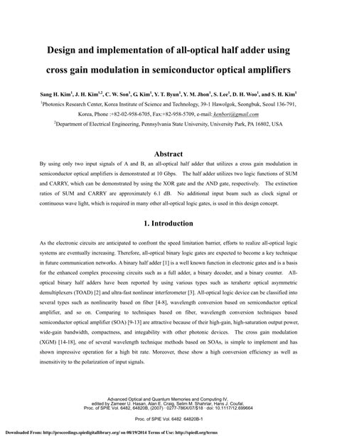 Pdf Design And Implementation Of All Optical Half Adder Using Cross Gain Modulation In