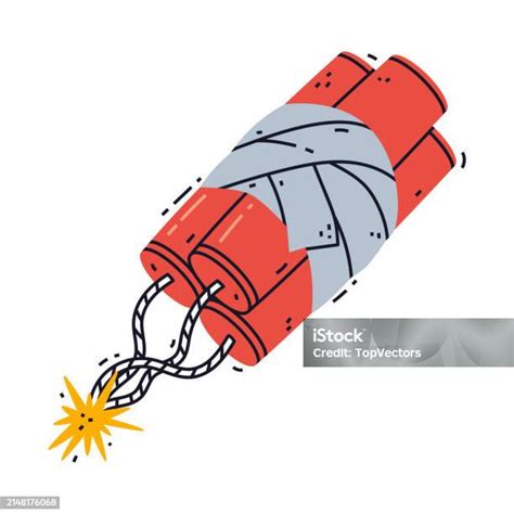 Dynamite Red Stick Sheaf With Fuse As Explosive And Reactive Substance For Explosion Vector ...