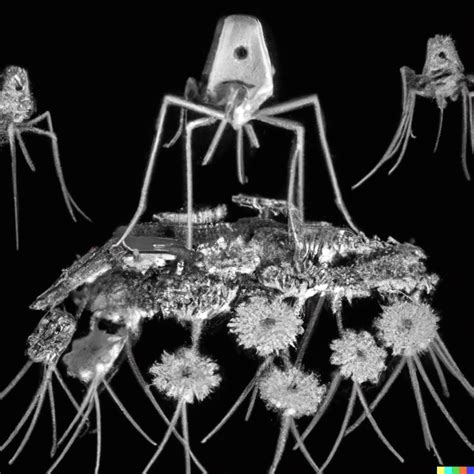 A Highly Detailed Scanning Electron Microscope Image Of A Crowded Bacteriophage Dance Club R