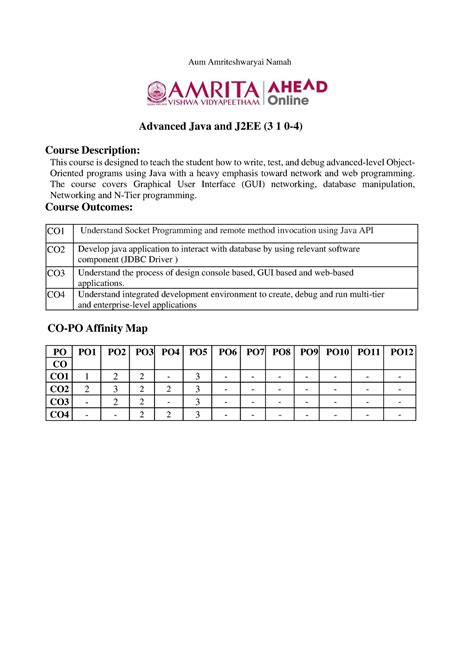 Advanced Java And J EE Course Plan Aum Amriteshwaryai Namah Advanced Java And J EE