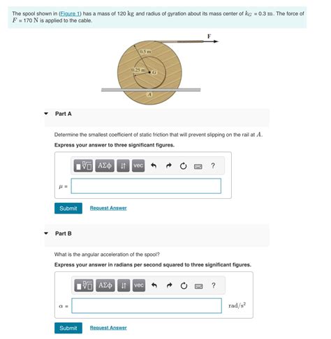 solved the spool shown in figure 1 has a mass of 120kg and