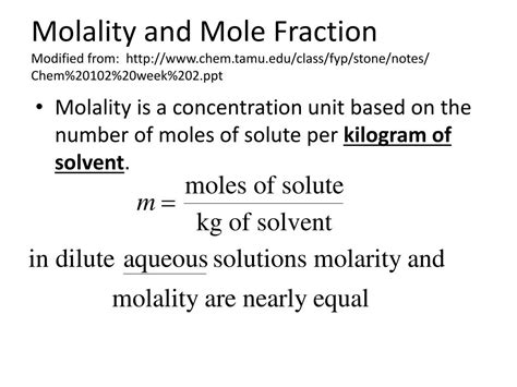 Ppt Molality Is A Concentration Unit Based On The Number Of Moles Of