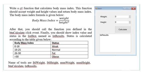 write a c function that calculates body mass index