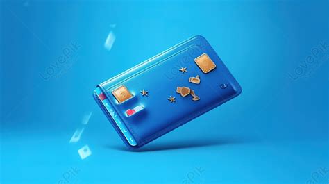 파란색 배경에 파란색 지갑 현금과 신용 카드가 있는 부동 동전의 3d 렌더링 파란색 배경에 파란색 지갑 현금과 신용 카드가