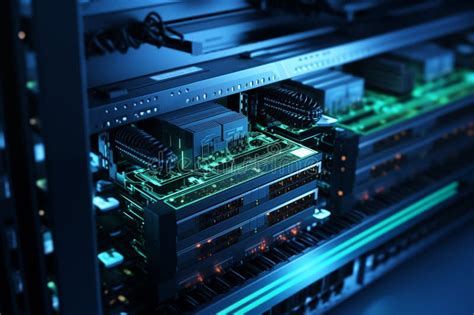 Closeup Server Equipment For Massive Data Connection Generative Ai Stock Illustration