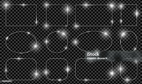 금속 반짝 빛나는 프레임을 투명 한 배경에 고립 된 그림자로 설정 합니다 실버 럭셔리 현실적인 스퀘어 라운드 타원형 테두리의 팩