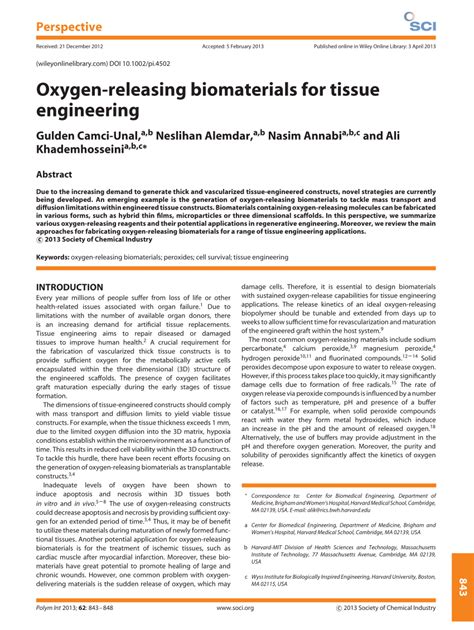 Pdf Oxygen Releasing Biomaterials For Tissue Engineering