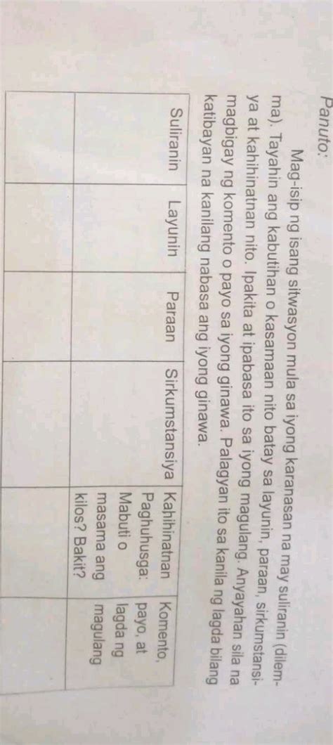 Panuto Mag Isip Ng Isang Sitwasyon Mula Sa StudyX