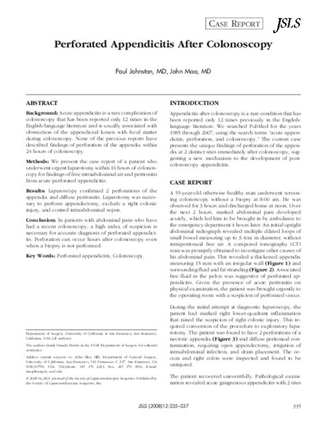 Pdf Perforated Appendicitis After Colonoscopy