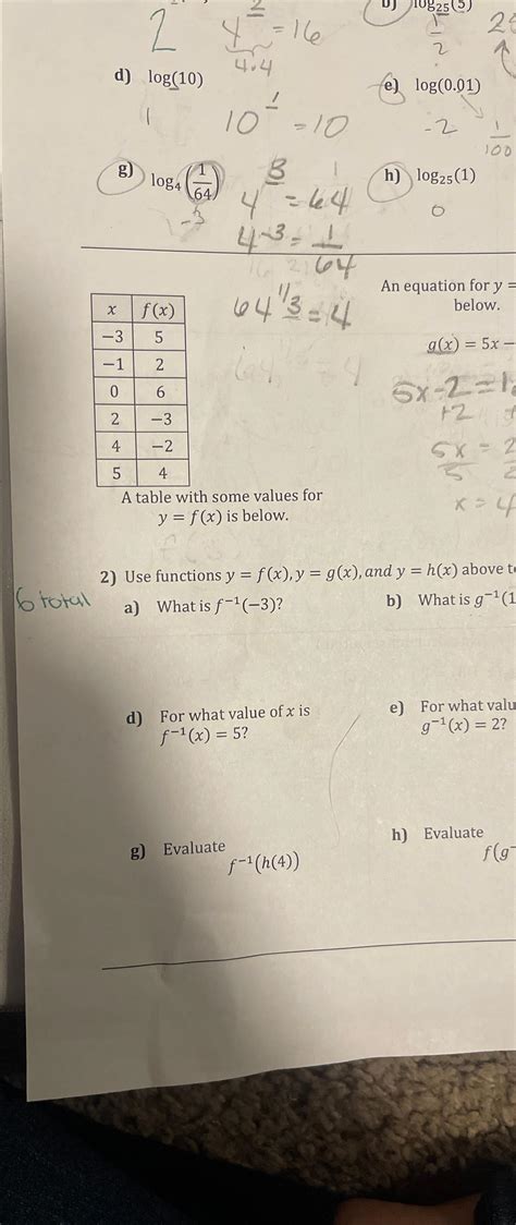 Solved D Log 10 E Log 0 01 10−1 10−21001 G Log4 641 H