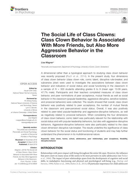 Pdf The Social Life Of Class Clowns Class Clown Behavior Is